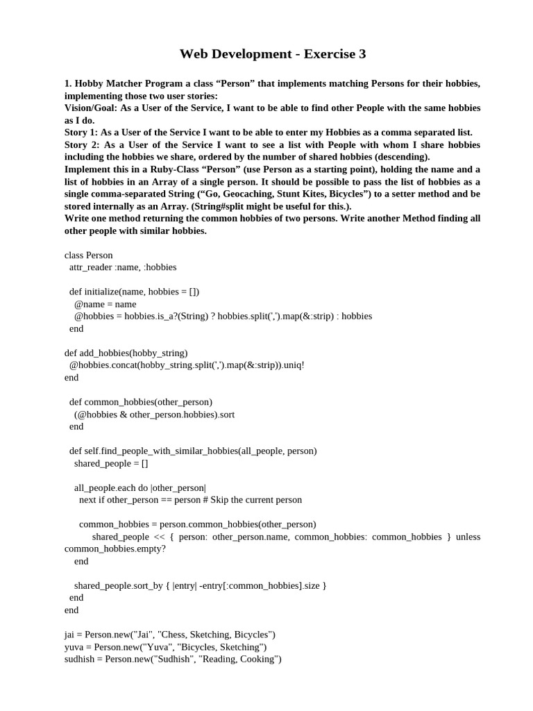 Hobby Matcher and Game Programs in Ruby | PDF | Computer Programming ...
