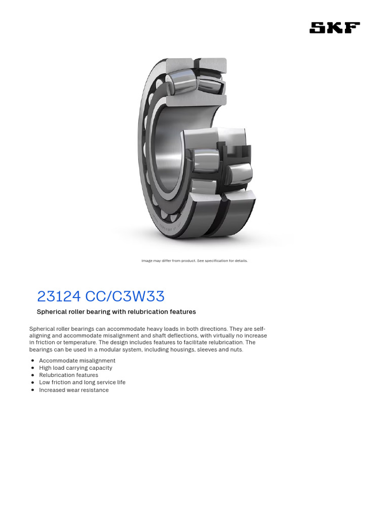 Spherical Roller Bearings (23124 CC - C3W33) - SKF | PDF | License ...