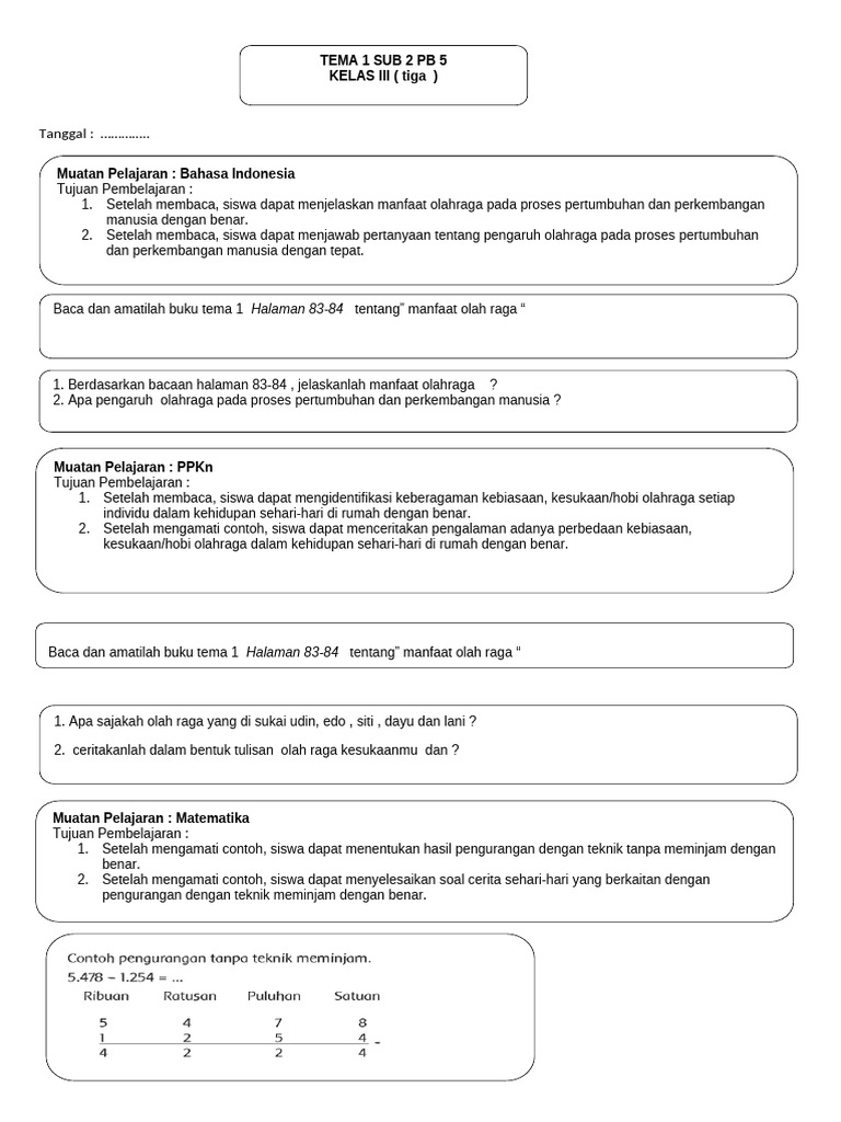 Kelas 3 Tema 1 ST 2 PB 5 | PDF