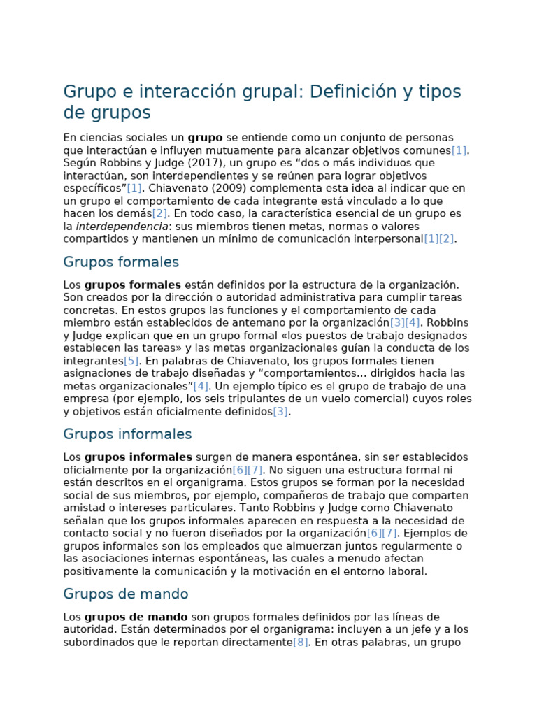 Grupo e Interacción Grupal - Definición y Tipos de Grupos | PDF | Comportamiento | Conceptos ...
