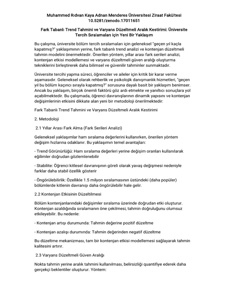 Fark Tabanlı Trend Tahmini Ve Varyans Düzeltmeli Aralık Kestirimi ...