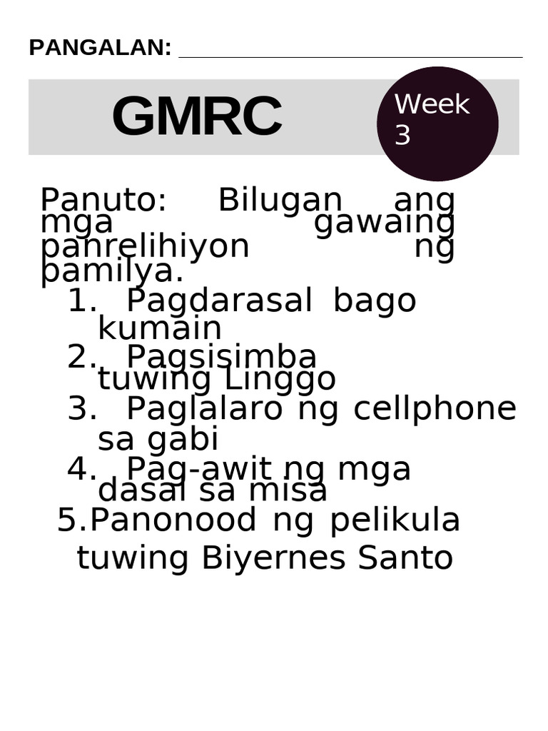 Grade 2 GMRC Week 4 | PDF