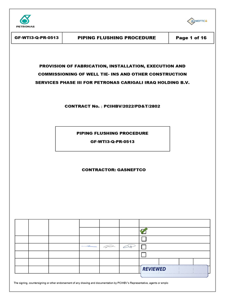 Piping Flushing Procedure GF 0513 | PDF | Pipe (Fluid Conveyance ...