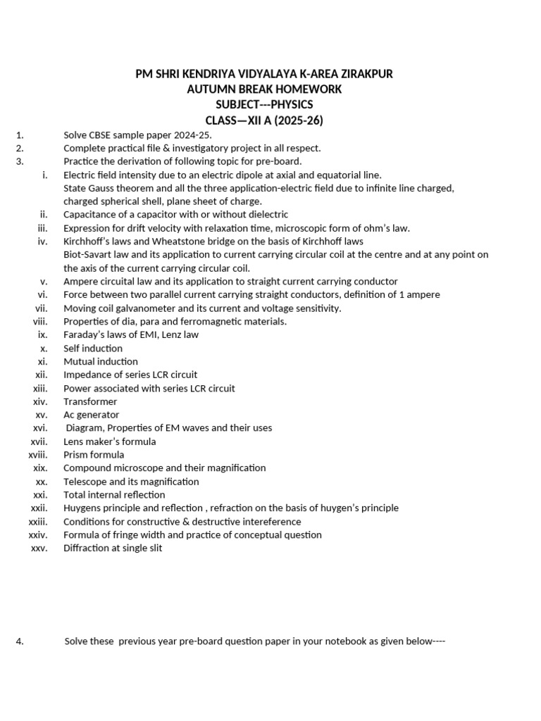 Autumn Break HW Physics Xii 2025 | PDF | P–N Junction | Electromagnetism