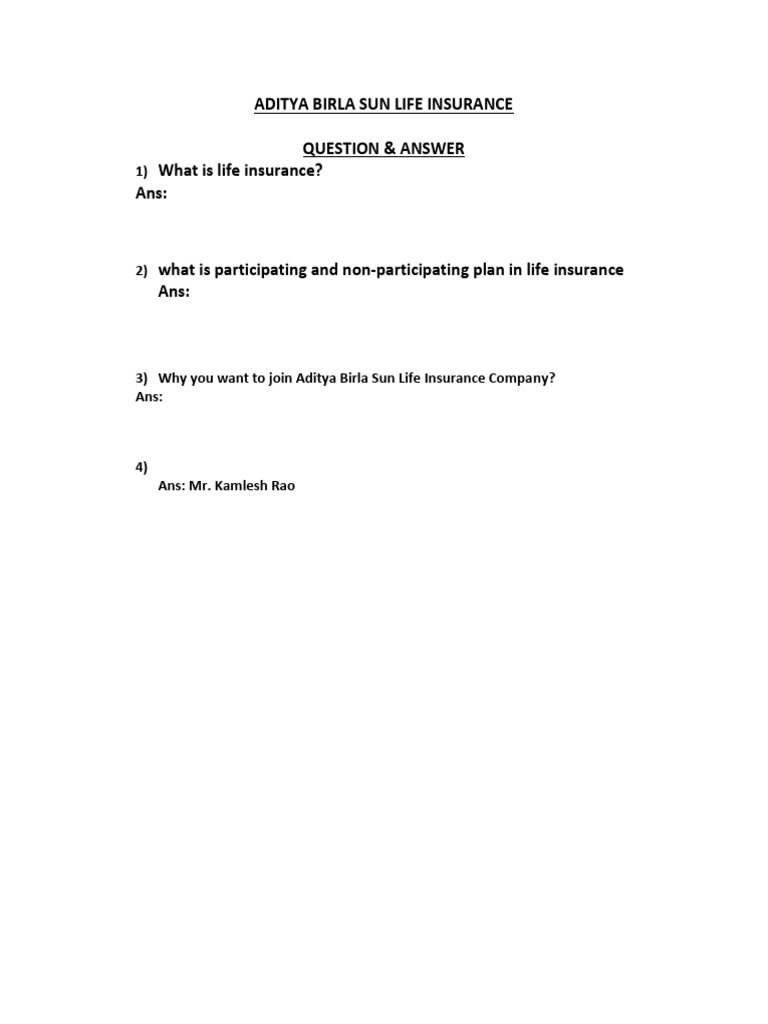 Interview Question (ABSLI) | PDF | Life Insurance | Insurance