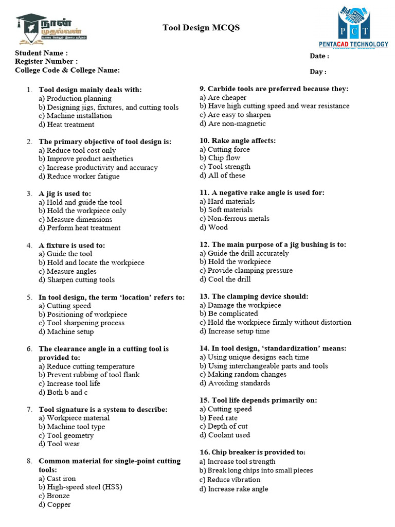 Tool Design 30 Mark Test | PDF | Machining | Metalworking