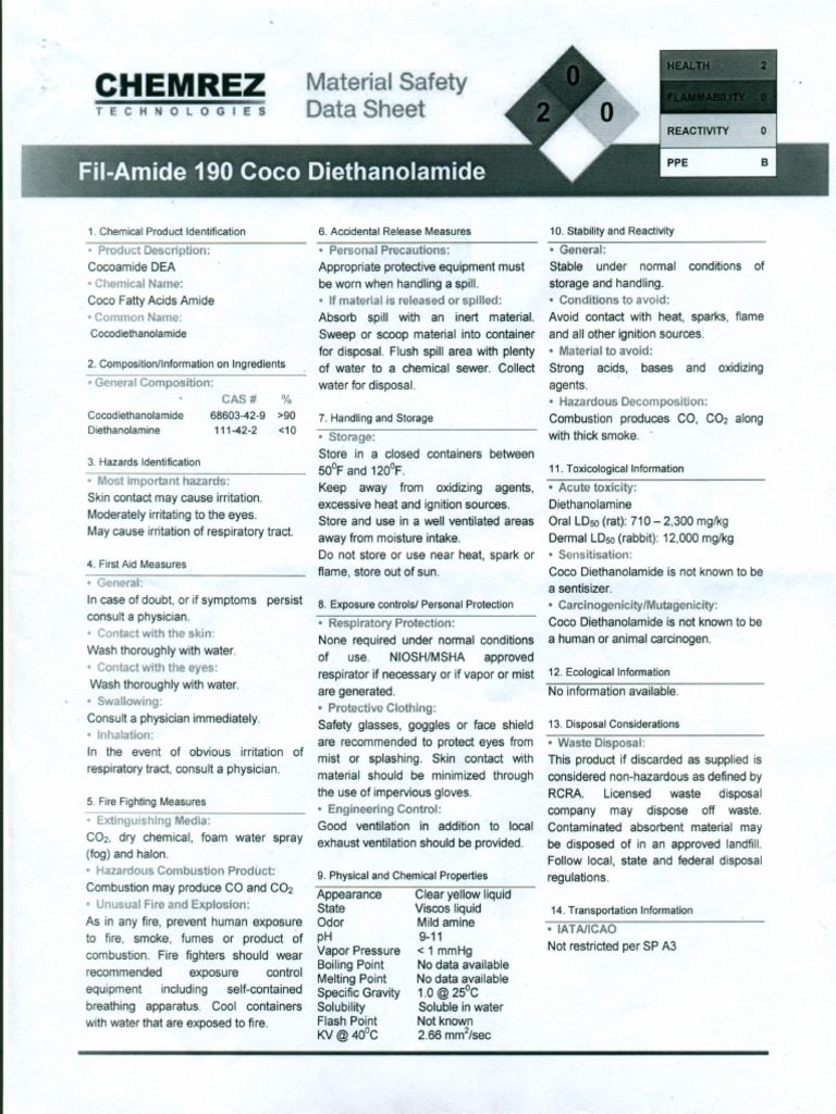 MSDS Fil Amide 190-CT | PDF