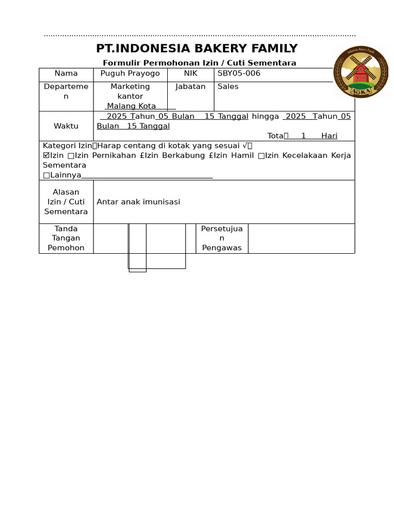 Form Izin IBF 1552025 | PDF