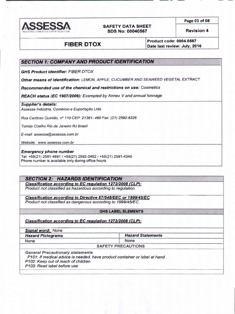 Msds Fiber Dtox | PDF
