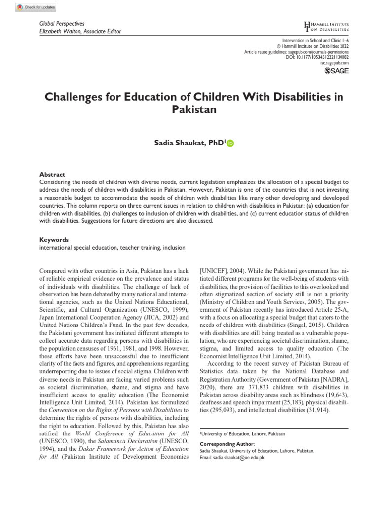 Education Challenges for Disabled Children in Pakistan | PDF ...