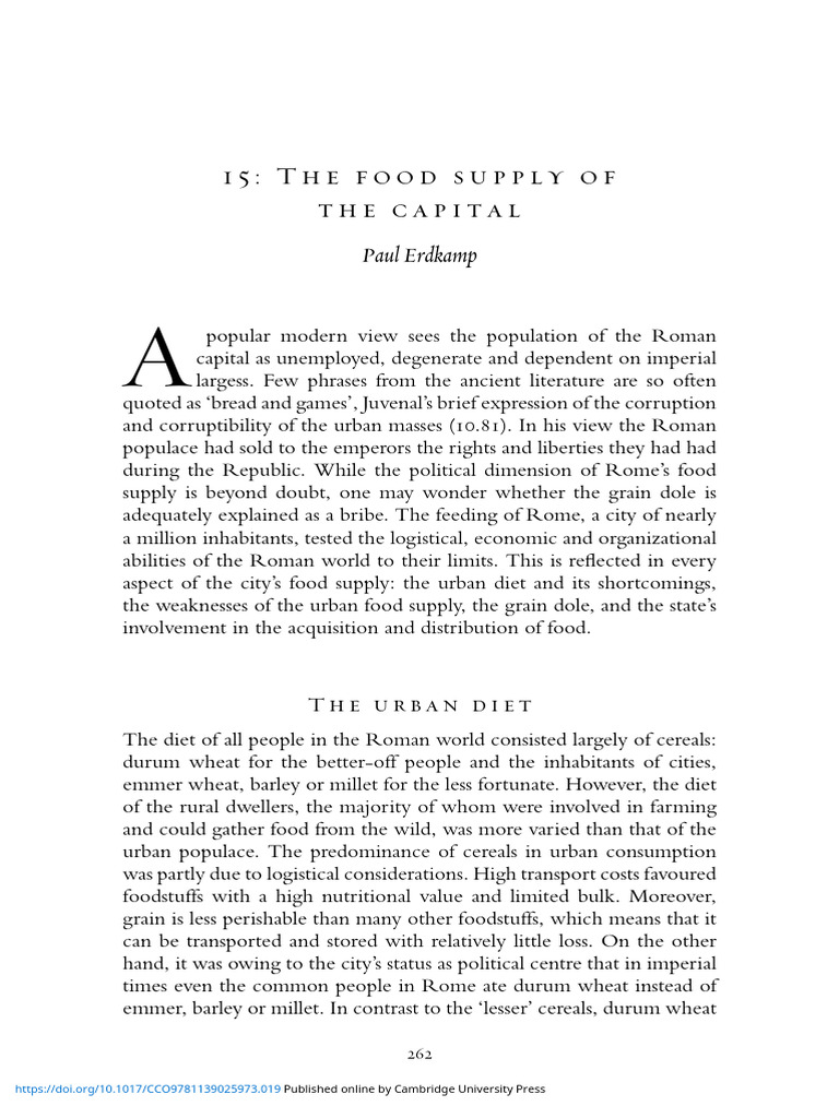 Food Supply of The Capital | PDF | Ancient Rome | Cereals