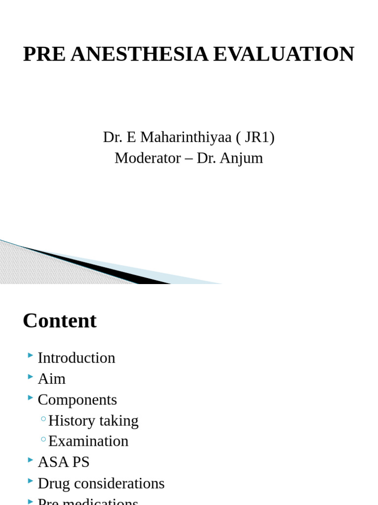 Pre Anesthesia Evaluation | PDF | Anesthesia | Blood
