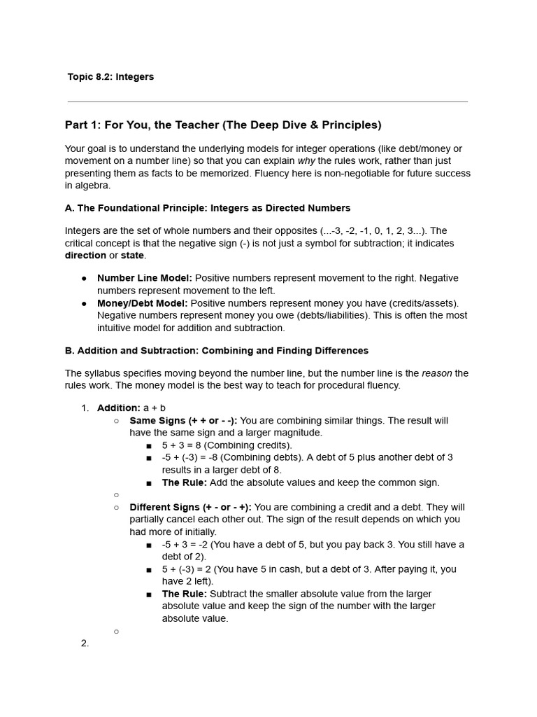 Topic 8.2 - Integers - Final Variations | PDF | Numbers | Multiplication