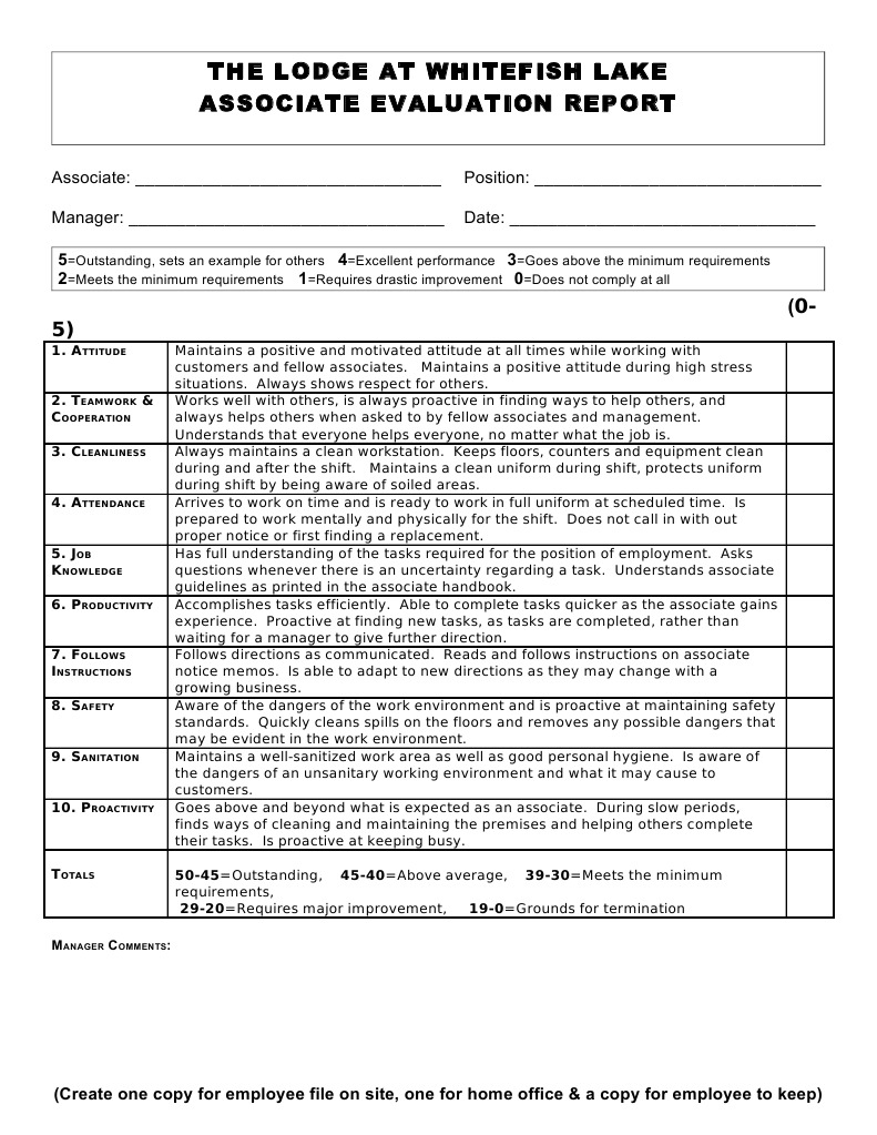 Associate Evaluation Form | PDF | Sanitation | Employment