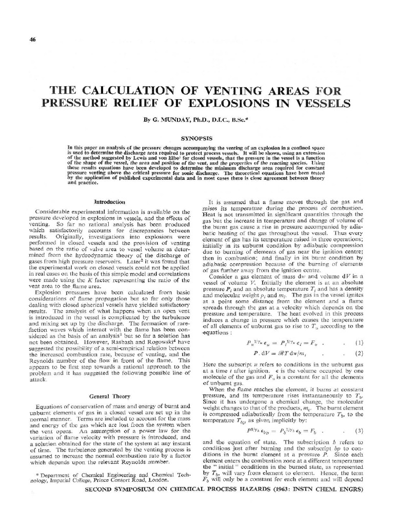 Calculation of Venting Areas For Pressure Relief | PDF | Combustion | Gases