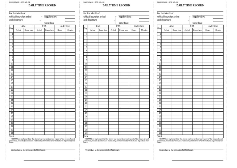 CSC Form 48 Daily Time Record | PDF