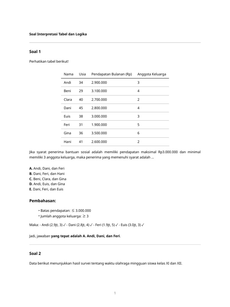 Soal Logika dan Tabel Siswa | PDF