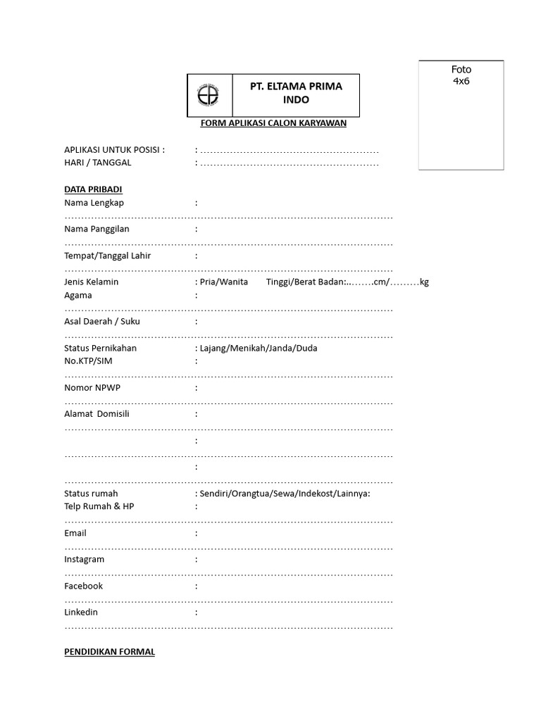 HRD - Form Calon Karyawan | PDF