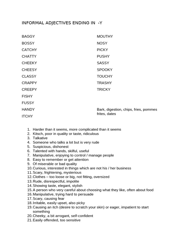 Informal Adjectives Ending in - y | PDF