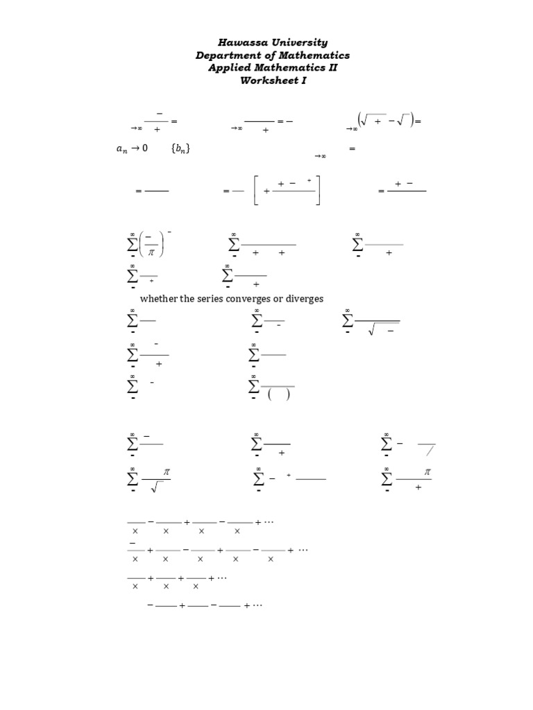 Worksheet I (Sequence and Series) | PDF | Limit (Mathematics) | Mathematical Relations