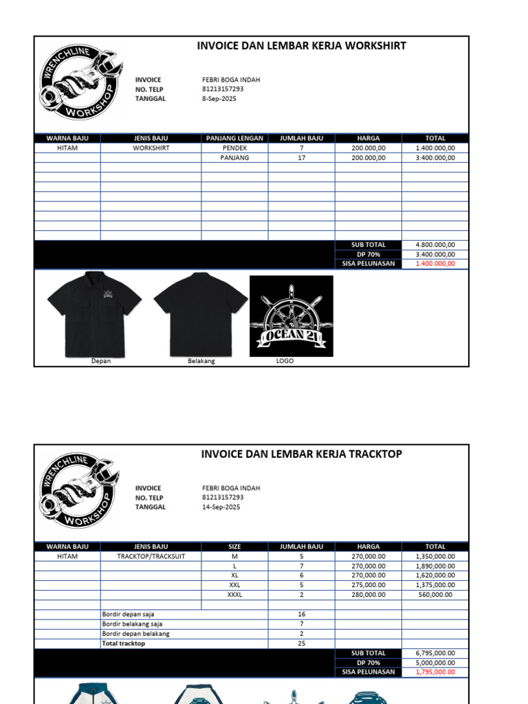 Invoice Baju dan Tracktop 2025 | PDF