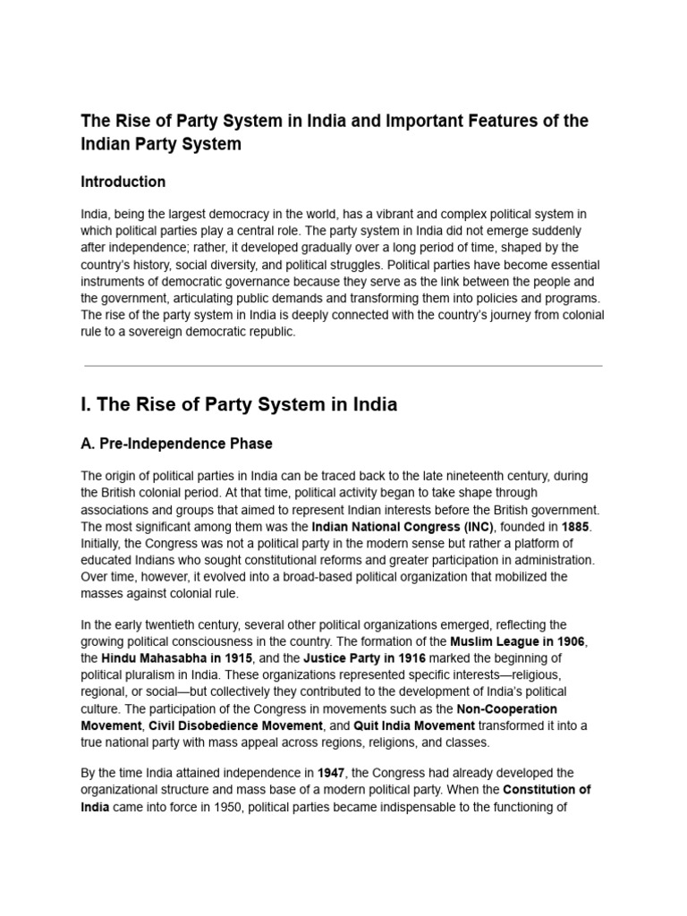 The Rise of Party System in India and Important Features of The Indian ...