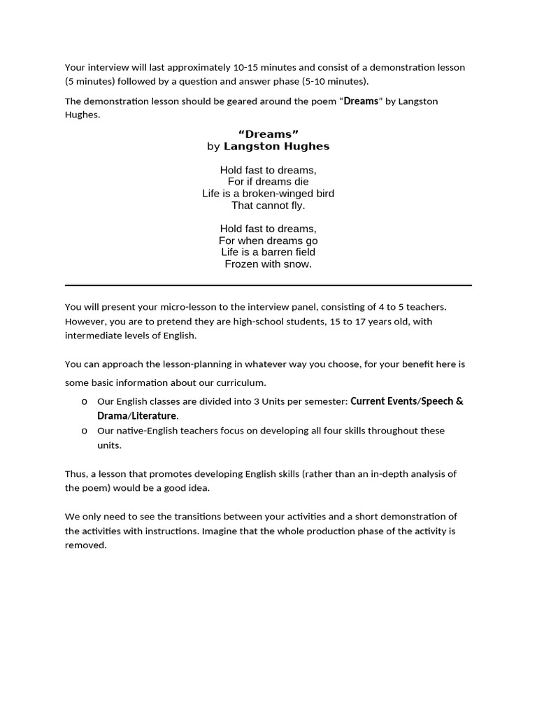 Demo Lesson Plan: "Dreams" by Hughes | PDF | English Language | Cognition
