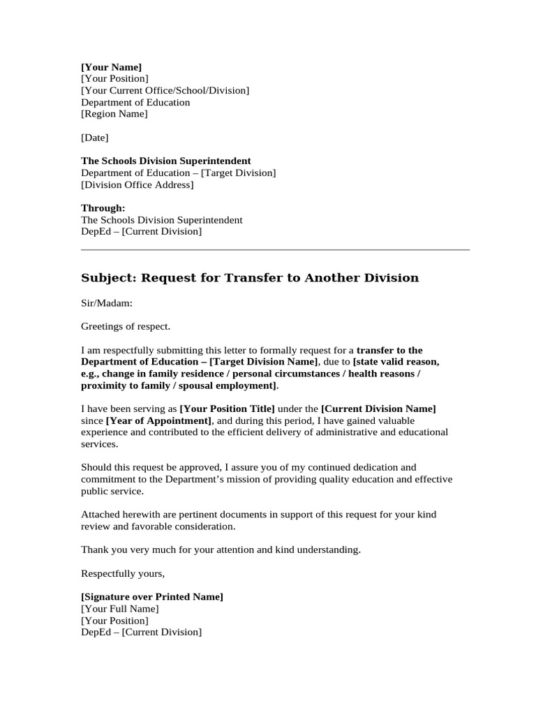 Transfer Request Letter Template | PDF