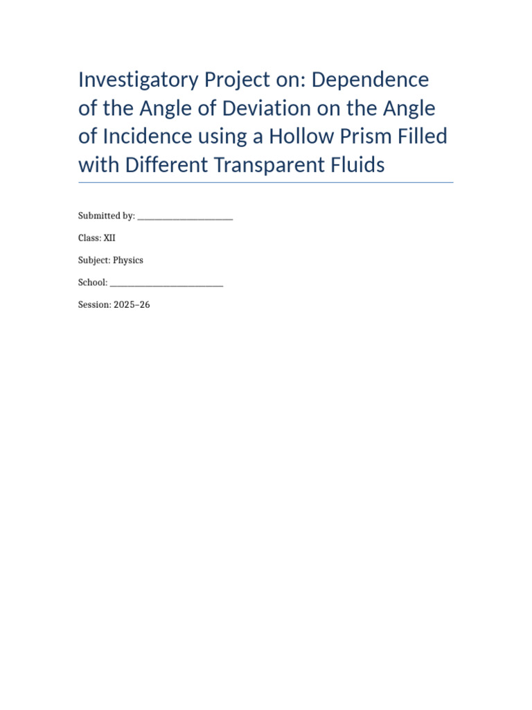 Angle of Deviation vs. Incidence Study | PDF | Refractive Index ...