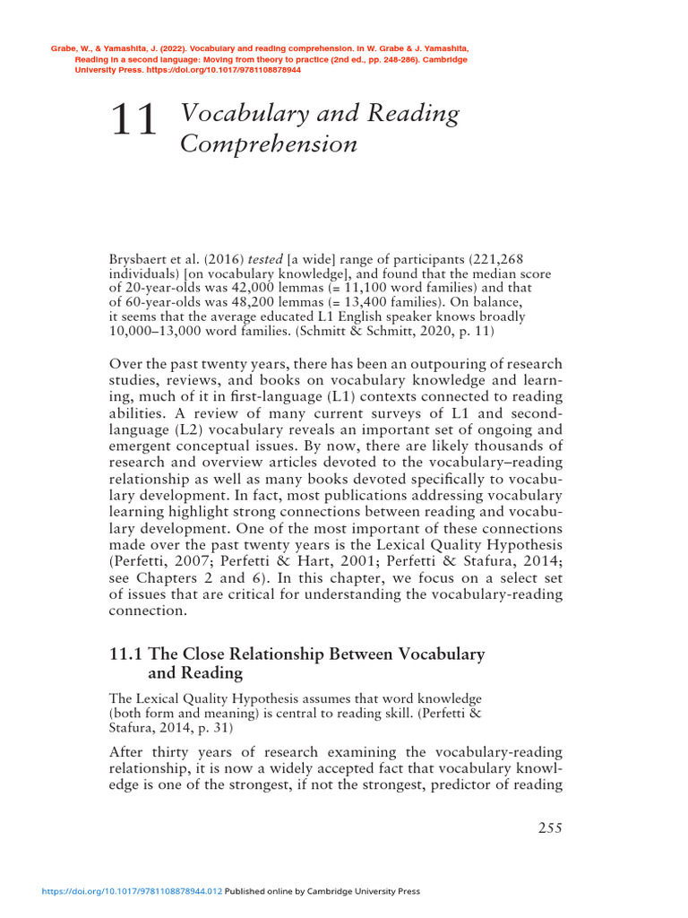 Grabe Yamashita 2022 Ch11 Vocabulary | PDF | Vocabulary | Reading ...