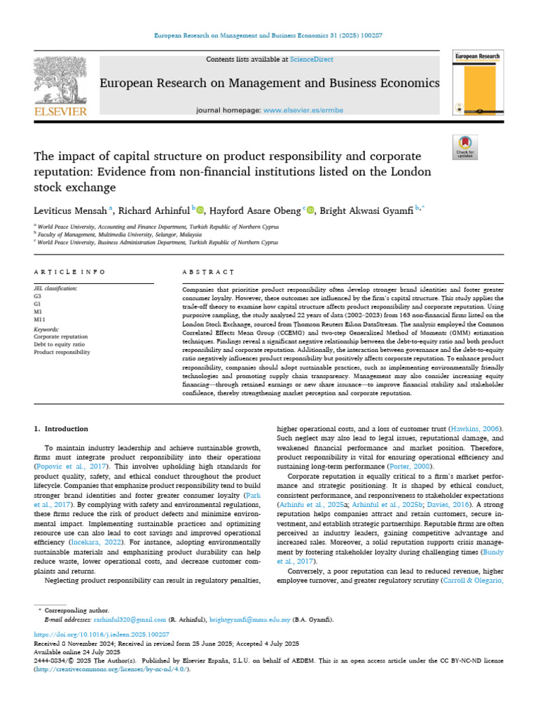 The Impact of Capital Structure On Product Responsibility and Corporate ...