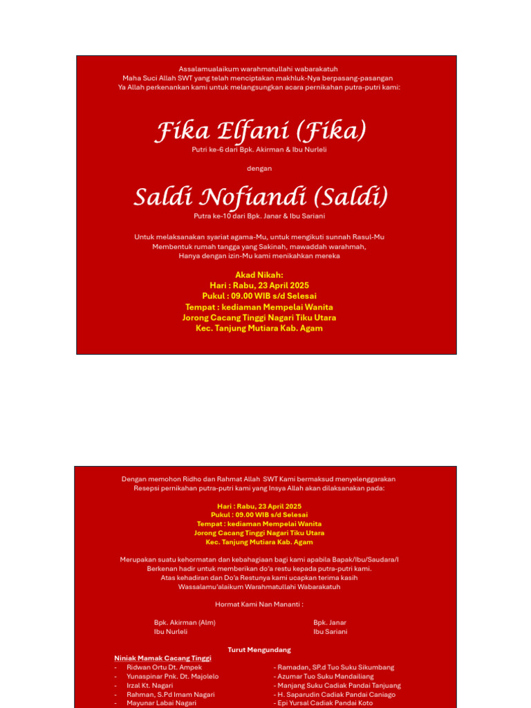 Konsep Undangan Pesta Pernikahan - Baralek Minang - Ada Organisasi | PDF