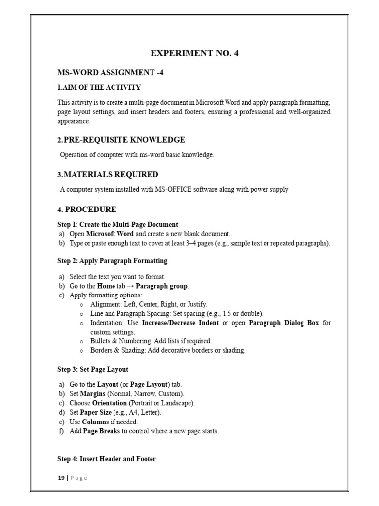 Experiment 4 MS Office | PDF | Microsoft Word | Paragraph