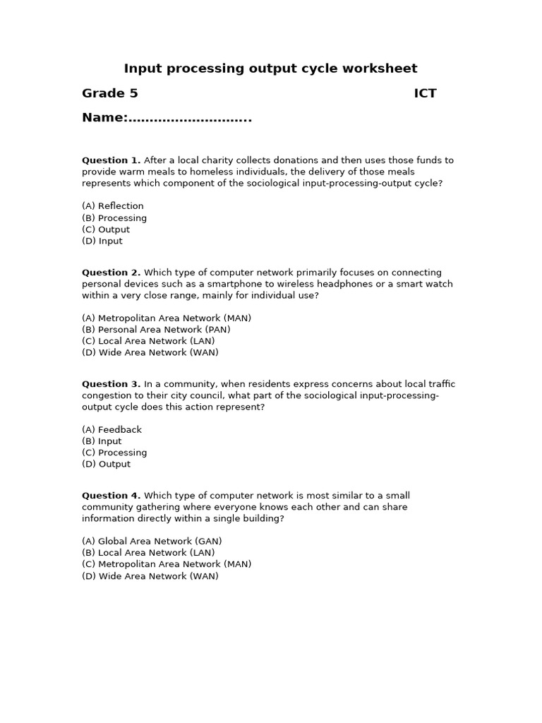 Input Processing Output Cycle Worksheet g5 | PDF | Computer Network | Local Area Network