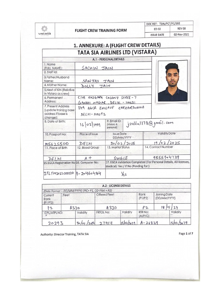 Flight Crew Induction Form | PDF