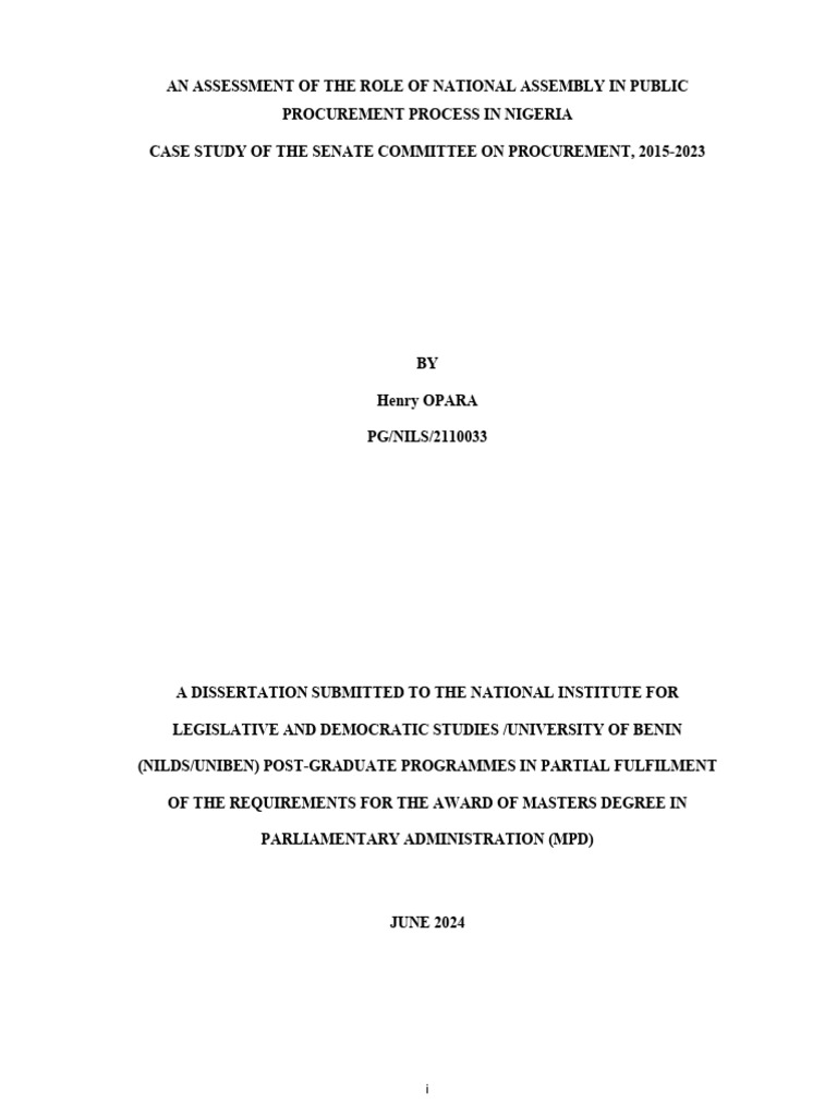 Henry Opara an Assesment of the Role of National Assembly in Public ...