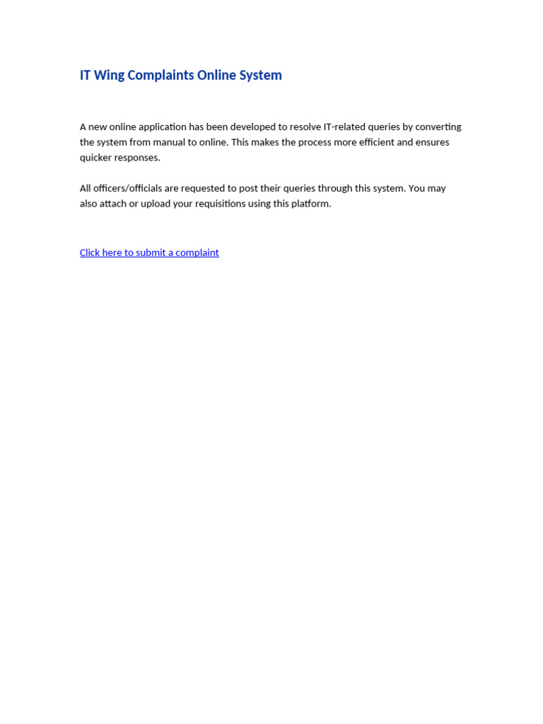 IT Wing Complaints System | PDF