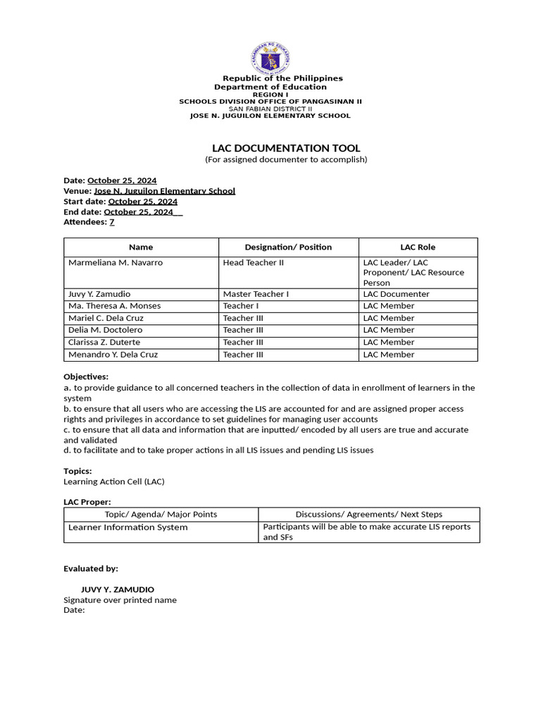 14 LAC Documentation Tool | PDF