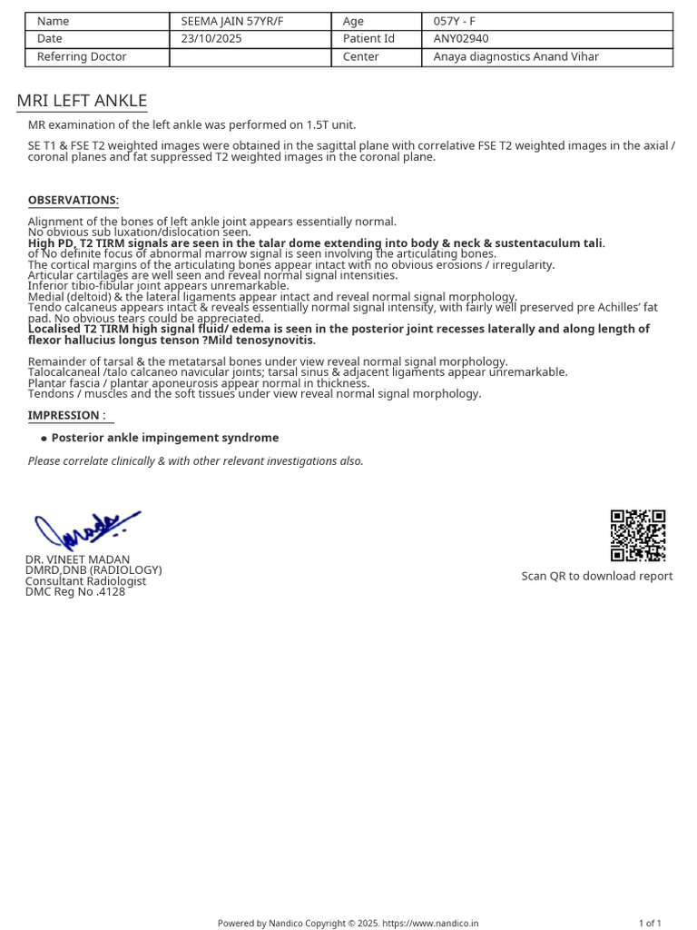 Seema Jain 57yr_f 20251023 Report 1 | PDF