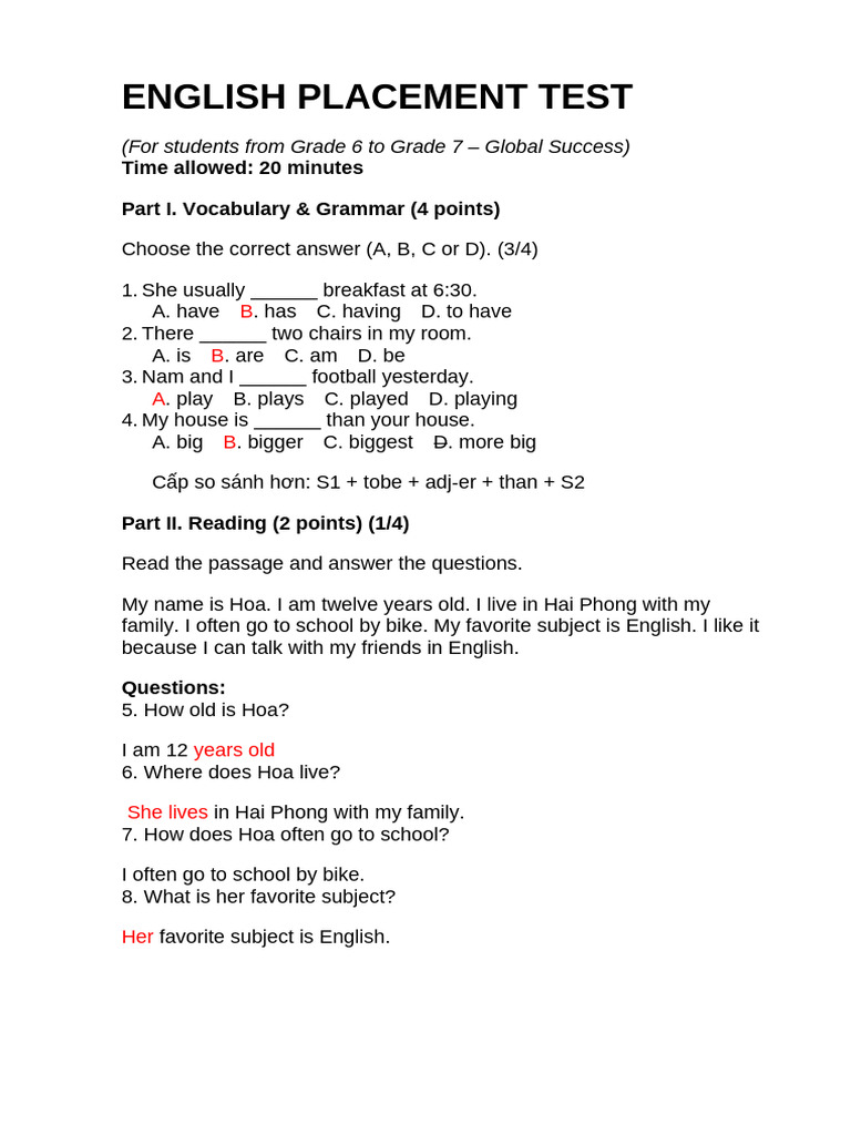 English Placement Test | PDF