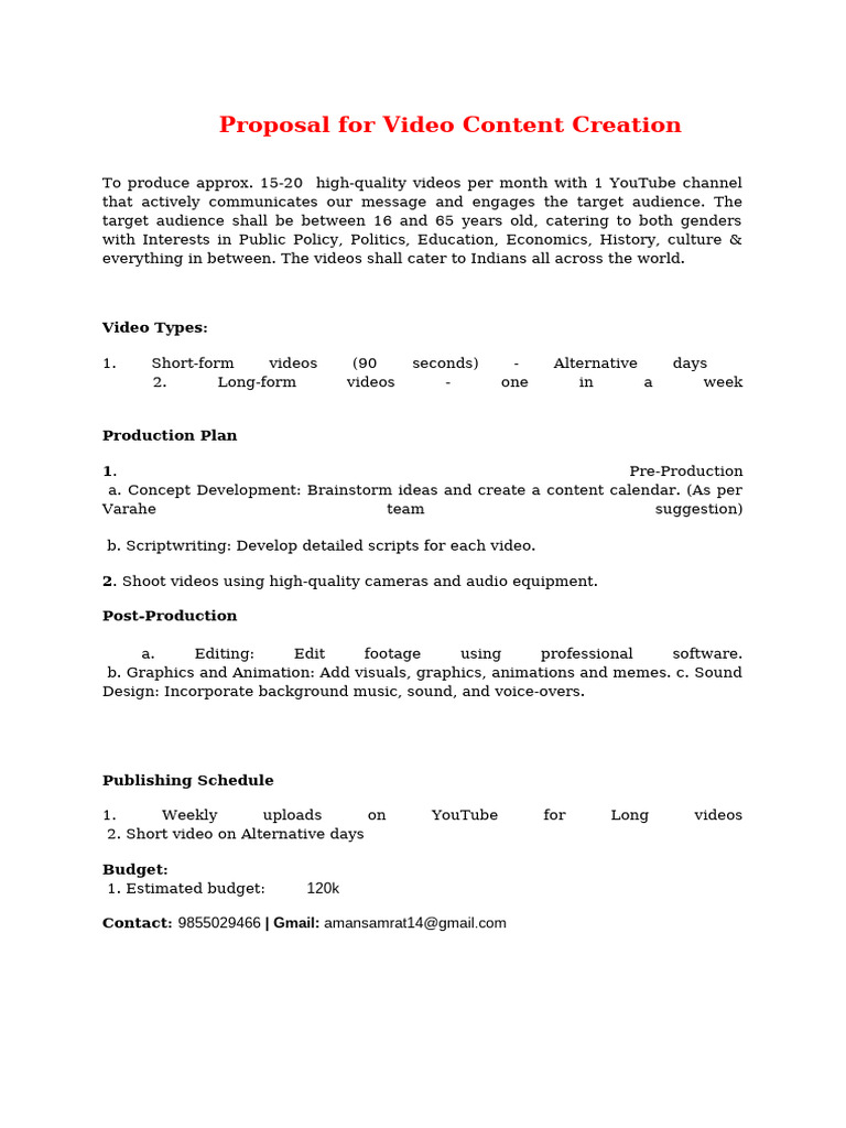 Video Content Creation Proposal | PDF