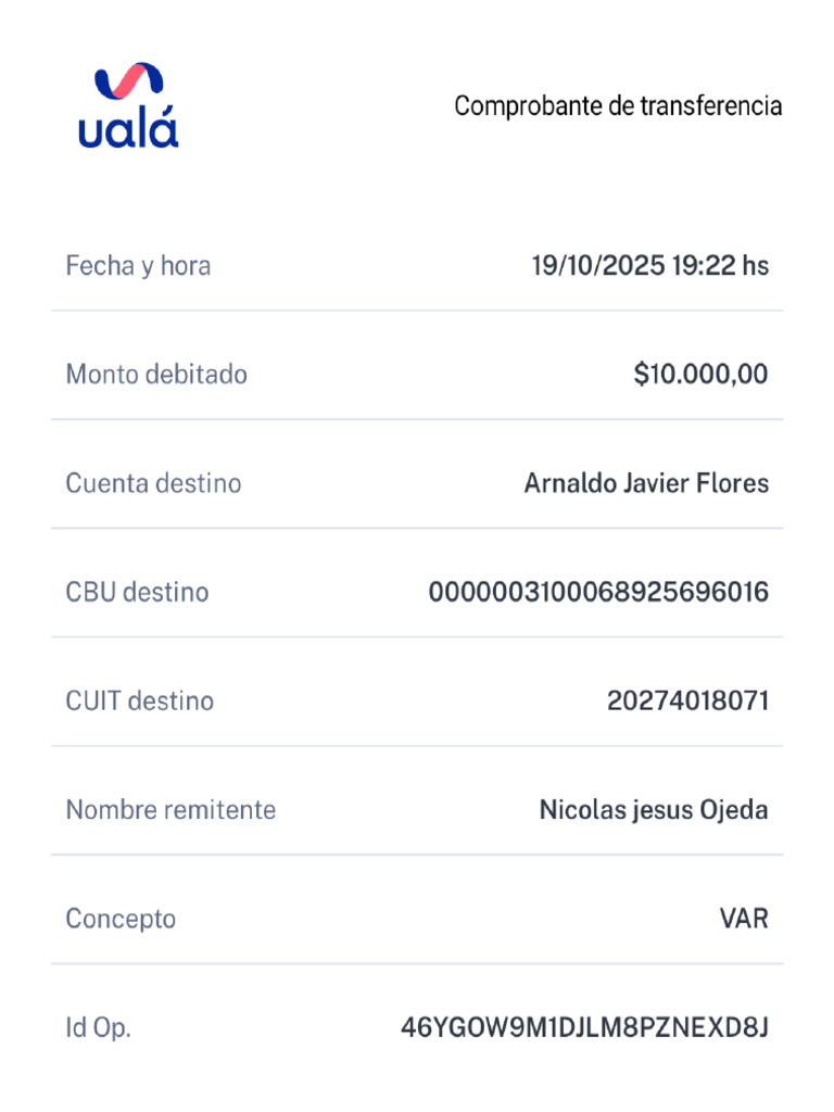 Comprobante De Transferencia Pdf