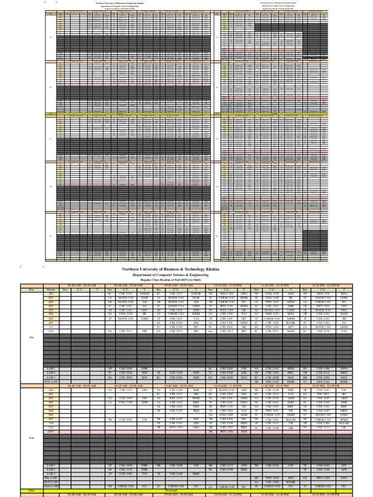 Fall 2025 Class Schedule CSE Northern University | PDF | Computer ...