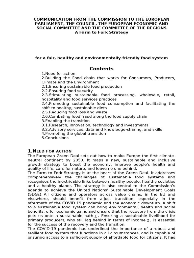 Communication From The Commission To The European Parliament-Green Deal ...