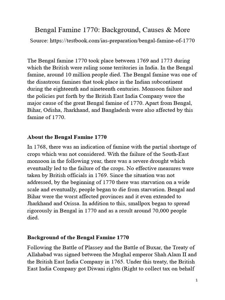 Bengal Famine of 1770: Causes & Impact | PDF | Famine | Economies