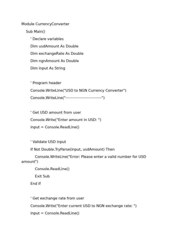 USD to NGN Currency Converter Code | PDF