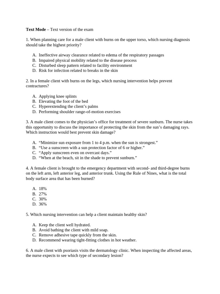 Nclex Practice Exam For Skin and Integumentary Disease1 | PDF | Topical Medication | Burn