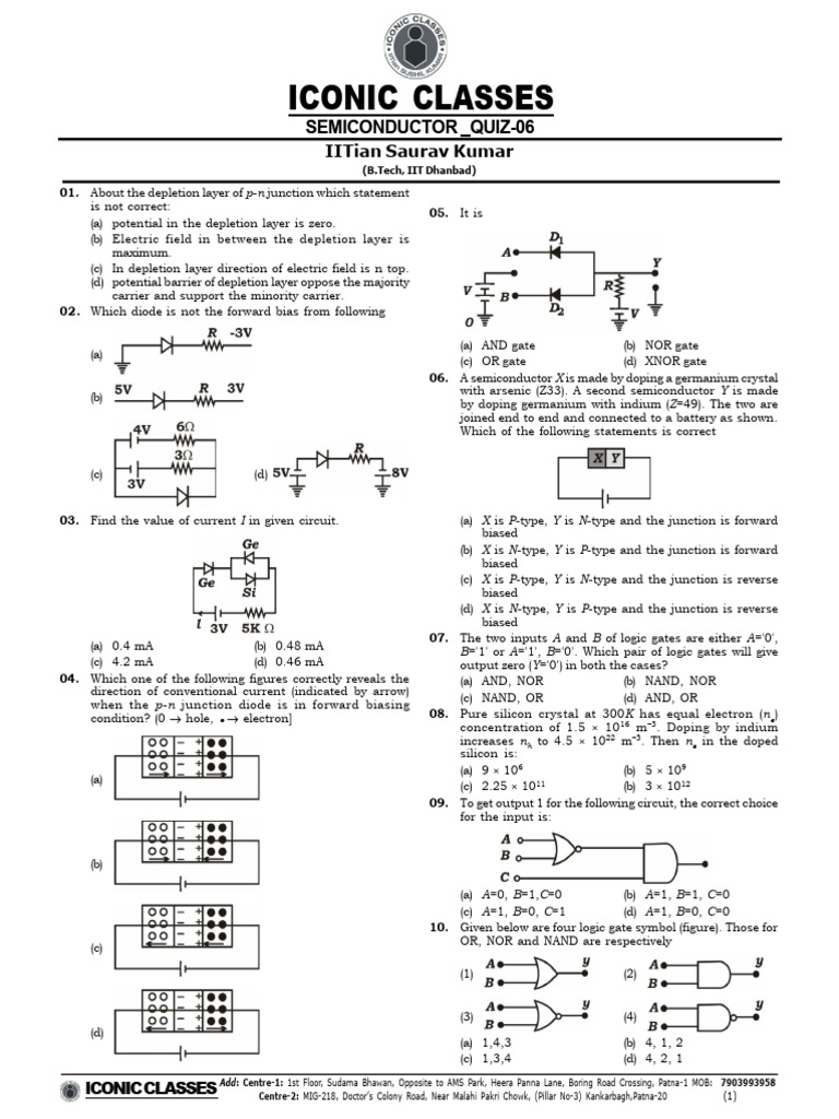Semiconductor Quiz 6-29-01 2025 | PDF | P–N Junction | Bipolar Junction ...
