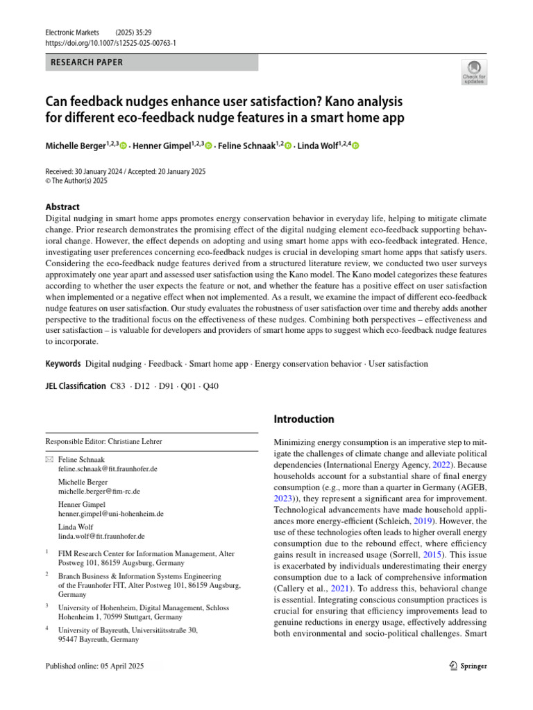 Can Feedback Nudges Enhance User Satisfaction Kano Analysis For Different Eco-Feedback Nudge ...