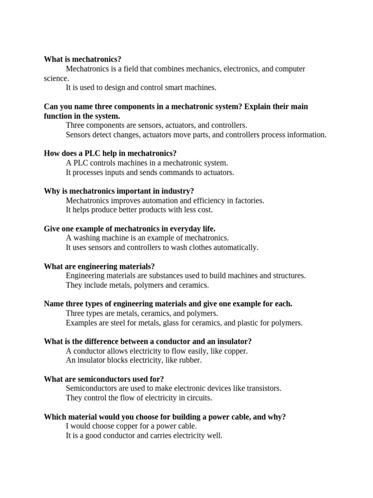 20 Questions For Speaking Part in The Midterm Examination | PDF | Electronics | Mechatronics